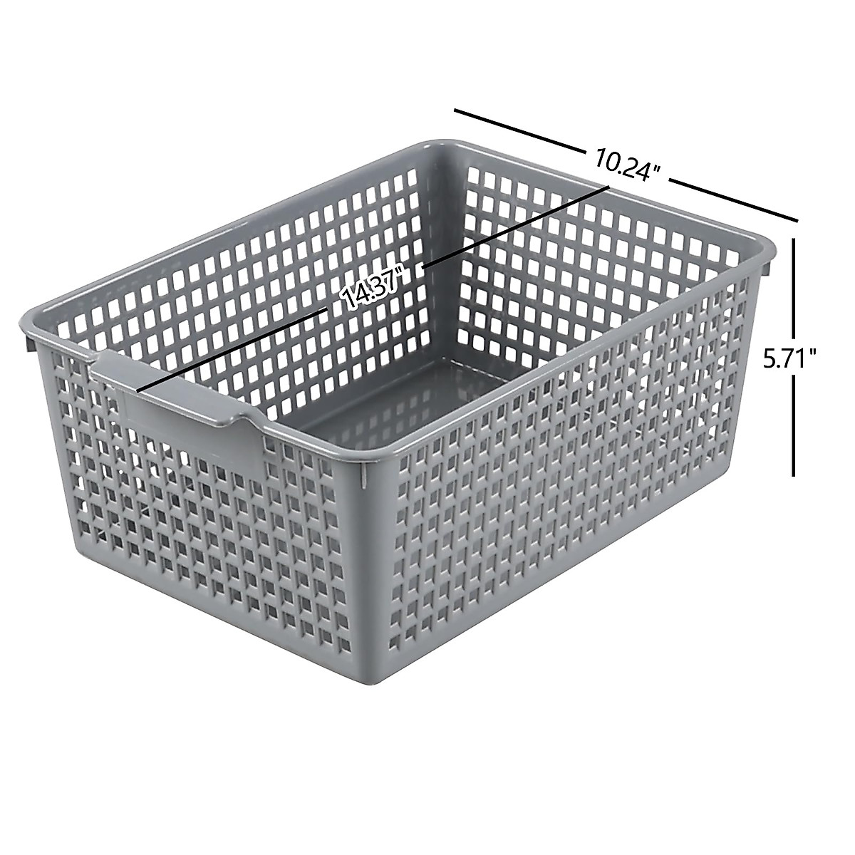 Dehouse Set of 3 Large Plastic Baskets for Organizing, Plastic Storage Basket Organizer, Gray