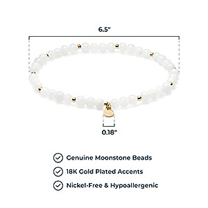 MORGAN & PAIGE 18K Yellow Gold Plated and Genuine Moonstone Gemstone Bronze Accents Beaded Stretch Bracelet, 6.5"