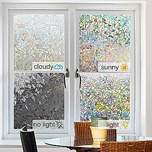 Instruban Window Privacy Film, No Glue Static Cling Window Sticker, 3D Stained Glass Window Decals, Window Self-Adhesive Vinyl for Office and Home Decoration - 17.5 inches by 78.7 inches