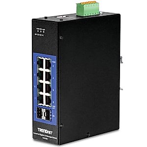 TRENDnet 10-Port Industrial Gigabit L2 Managed DIN-Rail Switch, 8 X Gigabit, 2 X SFP Slots, DIN-Rail Mount, IP30, Vlan, Qos, Lacp, STP/Rstp, Bandwidth Management, Lifetime Protection, TI-G102i