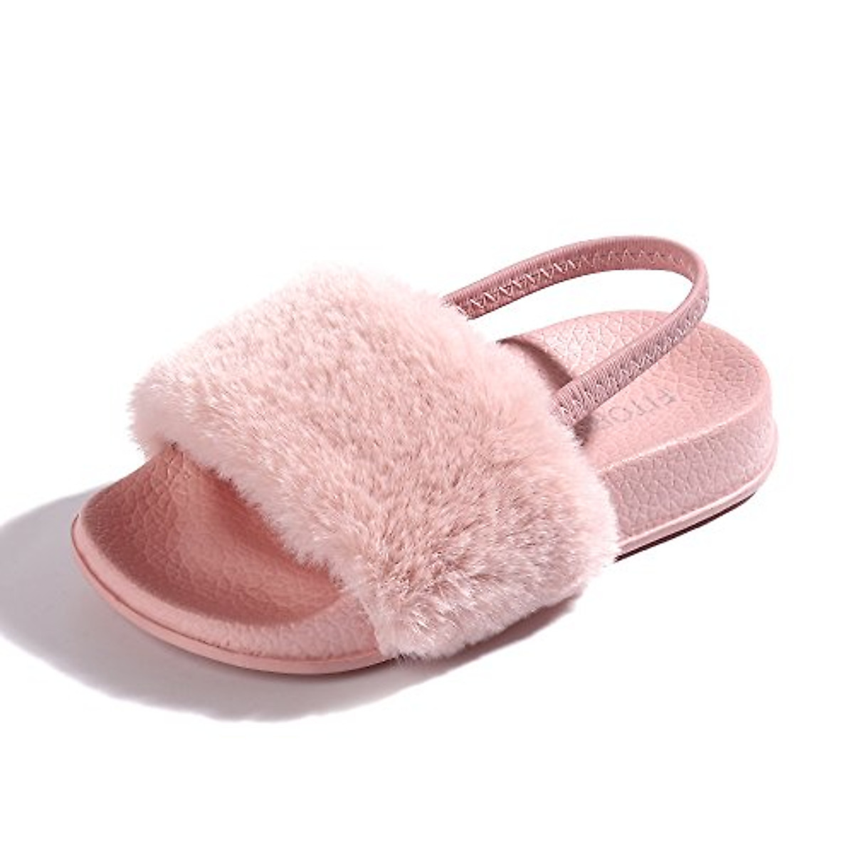 FITORY Girls Sandals Toddler, Faux Fur Slides with Elastic Back Strap Flats Shoes for Kids