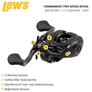 Lew's TP1SHA Tournament Pro LFS Speed Spool Bait Cast Reel, 7.5:1 120/12, RH, ACB, 120/12 - 31" Black