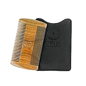 ZEUS Double-Sided Sandalwood Comb with Leather Sheath, Wooden Sandalwood Beard & Mustache Comb, Everyday Travel Comb – R31