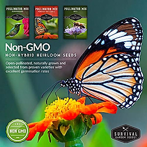Survival Garden Seeds Pollinator Flower Collection - 3 Flower Seed Packs for Attracting Butterflies, Bees and Hummingbirds - Nectar & Pollen Rich Perennial & Annual Wildflowers - Non-GMO Heirloom