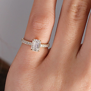 WSX Gold 1ct Diamond Engagement Ring Emerald Cut for Women Solitaire Wedding Ring Bridal Set for Her 4 Prongs Personalized Color D, SI