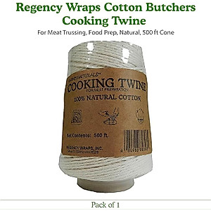 Regency Wraps Cotton Butchers Cooking Twine For Meat Trussing, Food Prep, Natural, 500 ft Cone (Pack of 1)