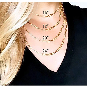 BOUTIQUELOVIN 14K Gold Plated Oval Link Chain Necklace for Women | 20 inches Paperclip Necklace | Gold Layered Necklaces