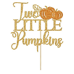 Two Little Pumpkins Cake Topper, Twins Birthday Cake Decor, Boys Girls Little Pumpkin Decor, Fall Twins Baby Shower Gender Reveal Party Decorations, Gold Glitter