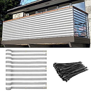 COARBOR Balcony Privacy Screen Fence: 3' x 25' Apartment Patio Privacy Screen Gray White Stripe Balcony Cover Balcony Décor 90% Blockage Balcony Deck Shield
