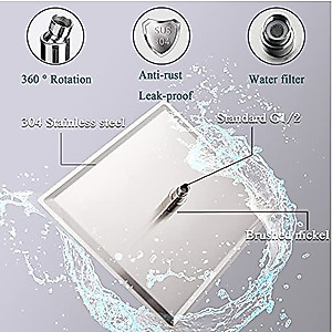 Suguword 12 Inch LED Rain Shower Head Brushed Nickel Bathroom Square Top Sprayer, Large Stainless Steel Shower Head Ultra Thin Rainfall Bath Shower with Silicone Nozzle