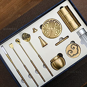ZODIFEVI 11 Pcs/Set Brass Incense Making Kit Incense Mold Tool, DIY Backflow Tower Incense Cone Molds,Spoon, Press, Shovel, Brush, Bottle Ideal for Yoga Meditation Home Fragrance