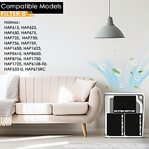 Improvedhand HAPF600 HEPA Filter Replacement for Hol-mes Air Purifier, Replace HAPF600D, HAP615, HAP625, HAP650, HAPF600D-U3, HAP725, HAP750 Filter B, 3 HEPA Filters & 3 Carbon Pre-filters