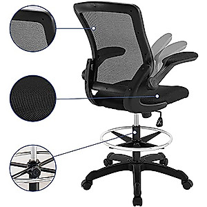 Modway Veer Reception Desk Flip-Up Arm Drafting Chair in Black