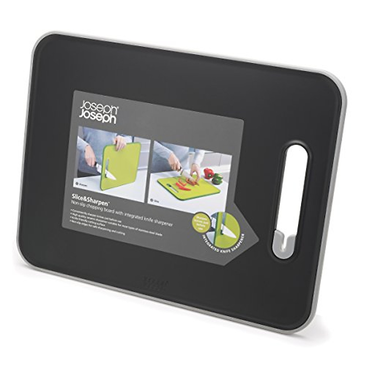 Joseph Joseph Slice & Sharpen Cutting Board with Integrated Knife Sharpener, Large, Black