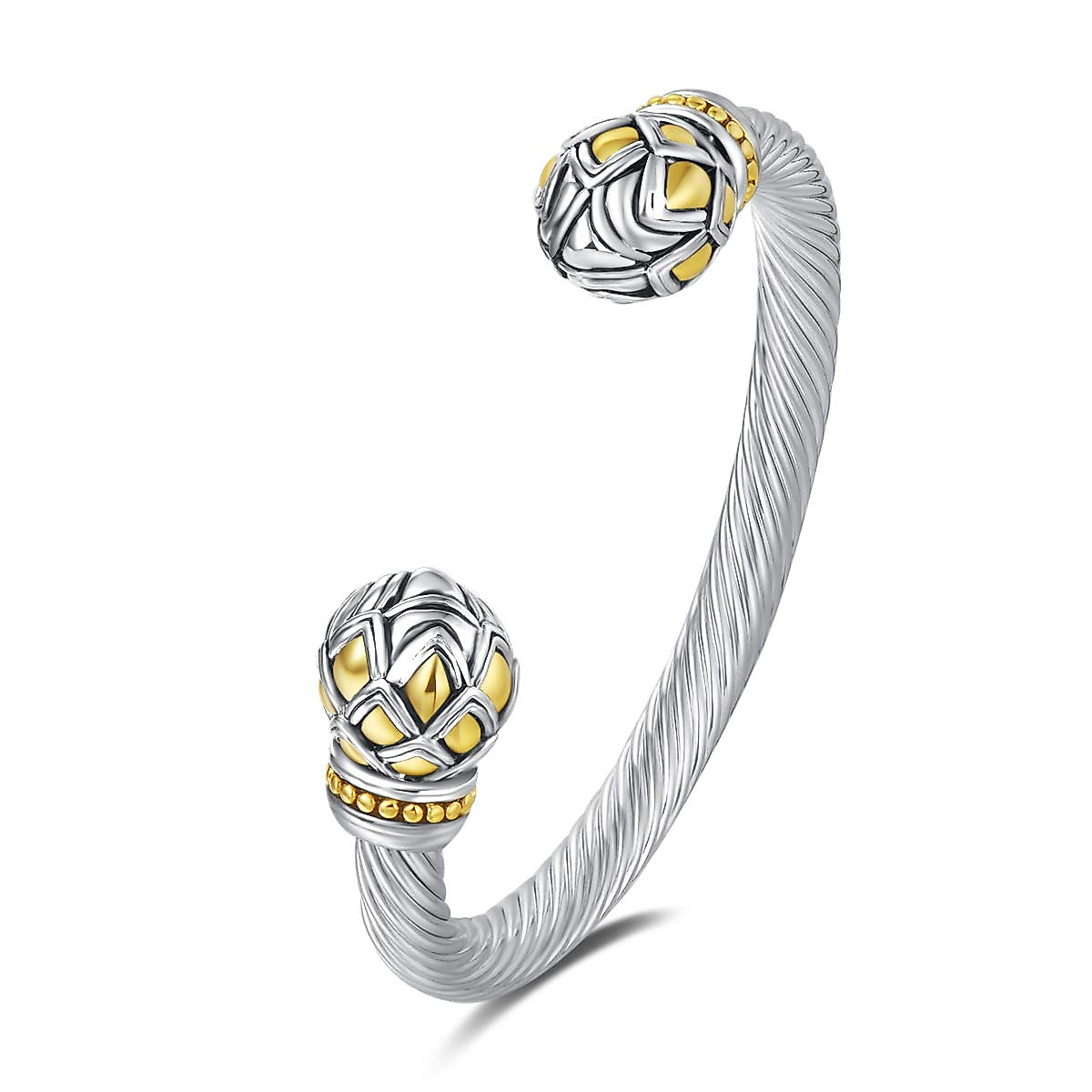 UNY JEWEL Designer Inspired Twisted Cable Wire Bracelet Women Jewelry Dragon Scale Ball Antique Bangle (Dragon Ball)