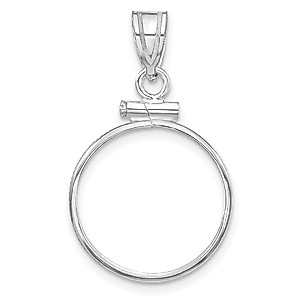 Roy Rose Jewelry Gold Coin Pendant Mounting - 16.5mm Coin Size - Reeded Edge Bezel Frame Design - 14K White Gold - Screw Top with Bail