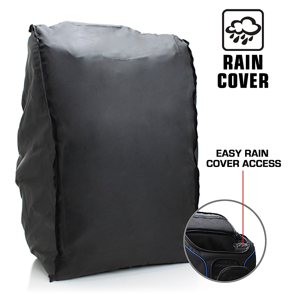 USA Gear Emergency Supplies Backpack Case (Blue) - 15.6 inch Laptop Compartment, Padded Custom Dividers, Bottle Holder, Rain Cover,-Lasting Durability and Extra Pockets - Easy to Carry Long Distances