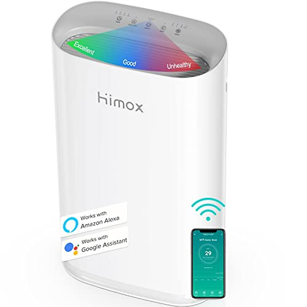 HIMOX Air Purifier for Allergies,Air Purifiers for Home Large Room 2690 Sq. Ft, Smart WiFi PM2.5 Air Quality Sensors,Captures 99.99% of Particles,Smoke, Pets Dander,Dust, Auto Mode, Alexa Control