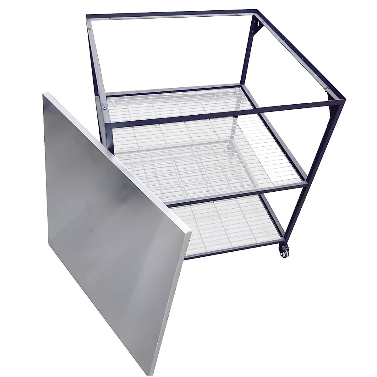 HWGckct Three-Shelf Movable Stainless Steel & Steel Outdoor Dining Cart Table Pizza Oven Protable Grill and Heavy Duty Grill Cart Outdoor Table