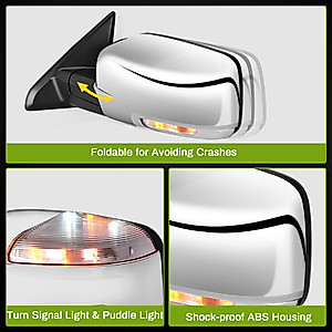 AUTOSAVER88 Towing Mirror Compatible with Dodge Ram 2009-2018 Full Size Right and Left Side Power Heated Non-Towing W/Signal and Puddle Light Folding Wing Mirror