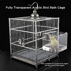 Xxmbbjy Hanging Cube Bird Bath Cage, Transparent Bird Bathtub Bath Shower with Stainless Steel Hooks for Small Bird Canary Parakeet Budgerigar Parrots Crested Myna Cockatiel Lovebird (Large)