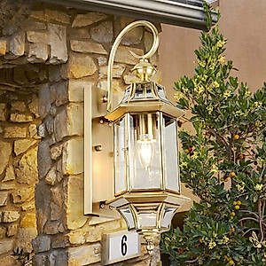 Ksovv Luxury Full Copper Wall Light Sconce Fashion Exterior Waterproof Glass Wall Lantern E27 1-Light Corridor Courtyard Garden Wall Lamp Indoor/Outdoor Home Art Lighting Fixtures