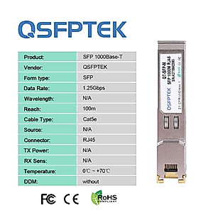 1000BASE-T SFP to RJ45, 1.25G SFP-T Gigabit SFP Copper RJ45 Module Mini GBIC Transceiver for Ubiquiti UF-RJ45-1G, Supermicro, Netgear, Broadcom, Other Open Switches, up to 100m