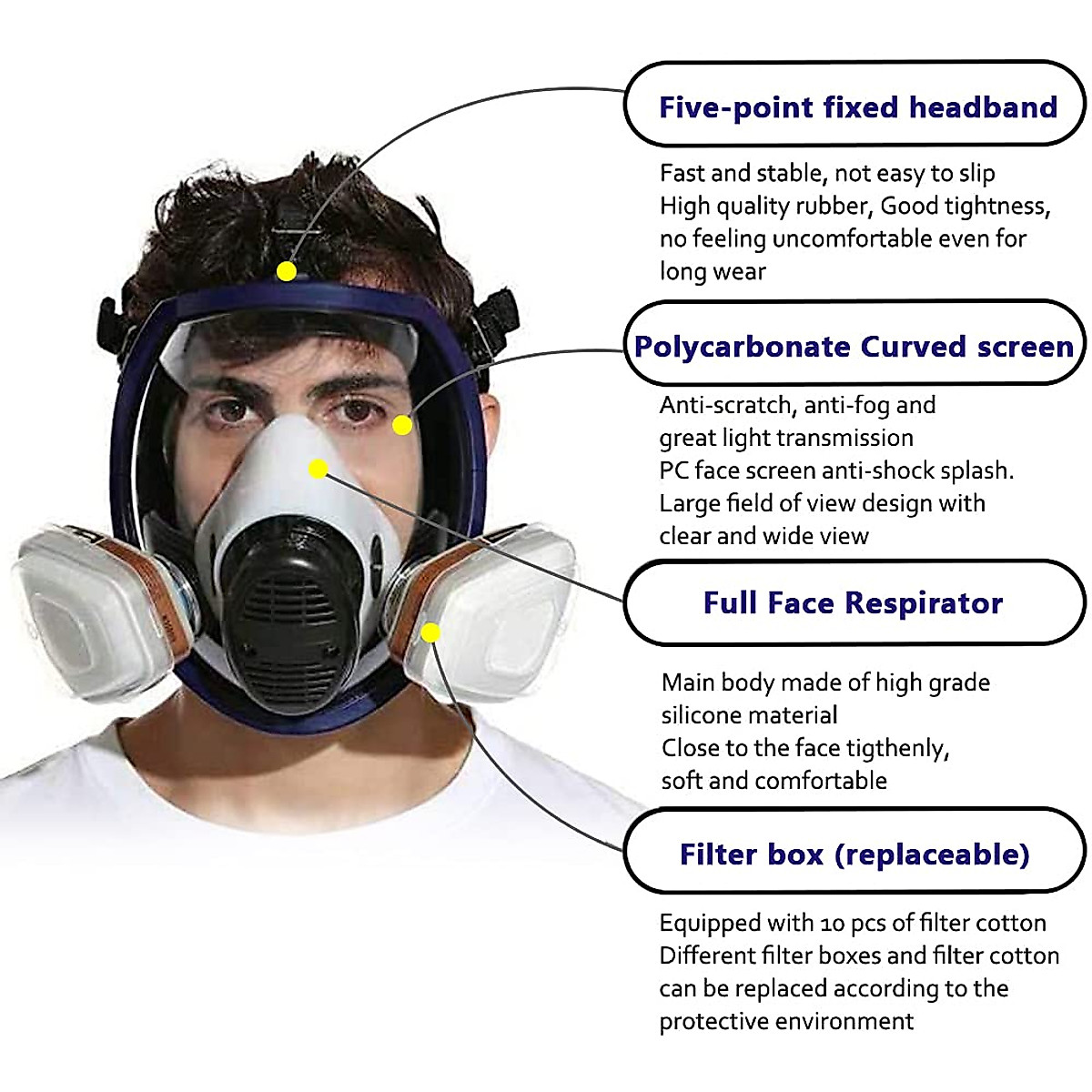 chengchuang 15IN1 Full-Face Respirators,Wide Field of View Lightweight, Widely Used in Paint spray, Chemical,Woodworking