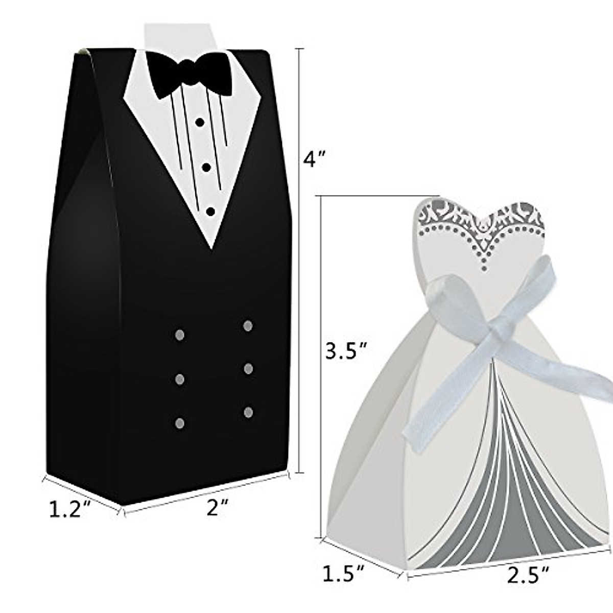 cnomg 100pcs Party Wedding Favor Dress & Tuxedo Bride and Wholesale Candy Favor Box, Creative Dress Gift Box Bow-knot Bonbonniere for Christmas Wedding Party Birthday Bridal Shower Decoration