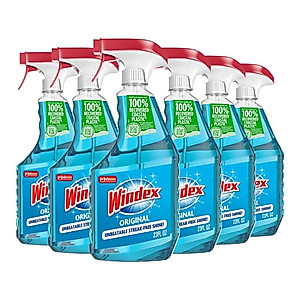 Windex Original Glass and Window Cleaner Spray Bottle, Original Blue, 23 fl oz - Pack of 6