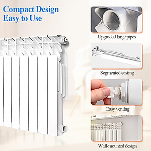 AB WiseWater Wall-mounted Radiator Heater with 10 Panels, Light Weight Aluminum Hot Water Radiator for Kitchen, Bedroom and Greenhouse
