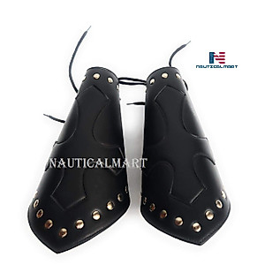 Leather Arm Guards - Medieval Cross Bracers - Black