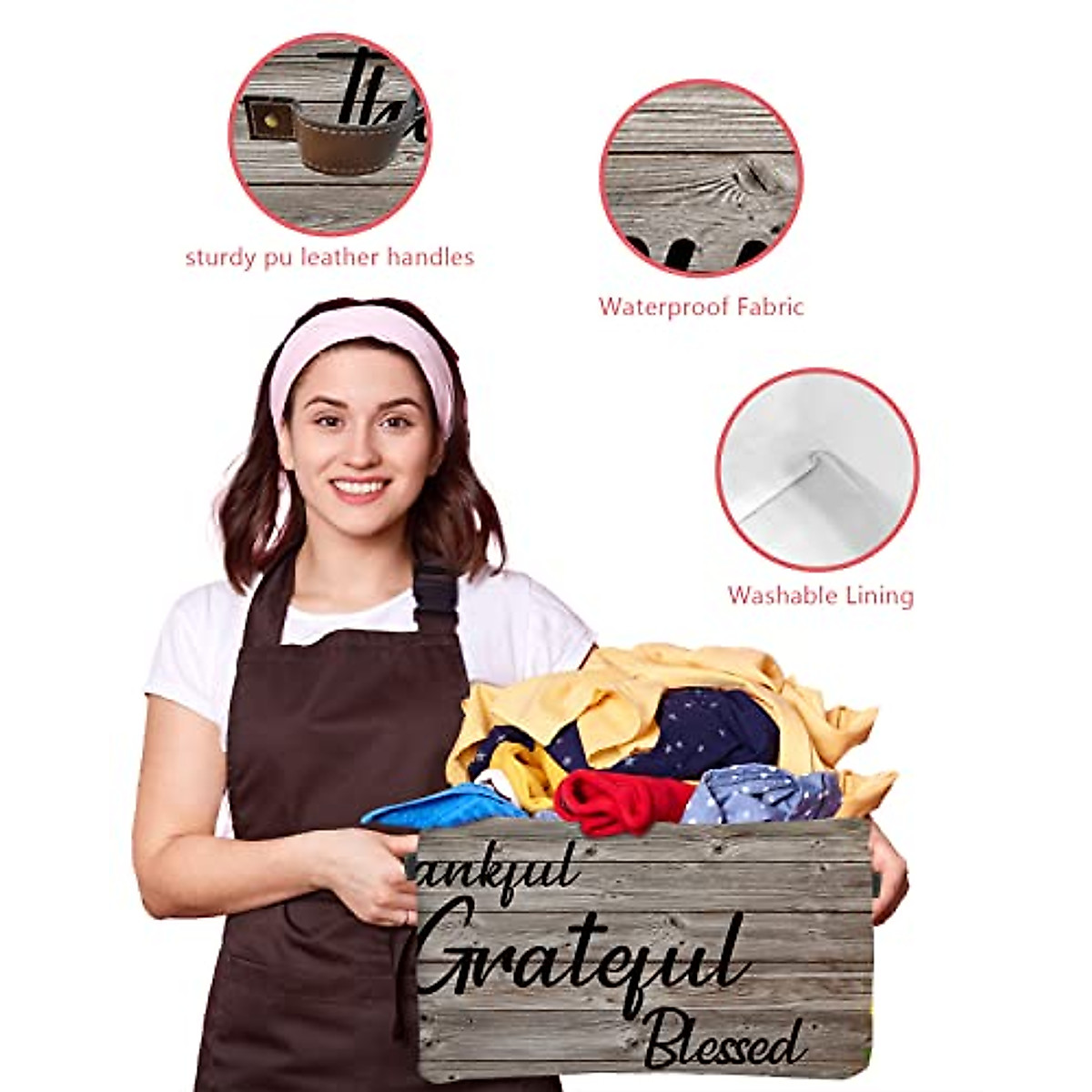 Cube Storage Bins Cloth Towel Organizer Thankful Grateful Blessed Thanksgiving Sunflower Farmhouse Rustic Wooden Fabric Collapsible Storage Baskets with Handles 1 Pack