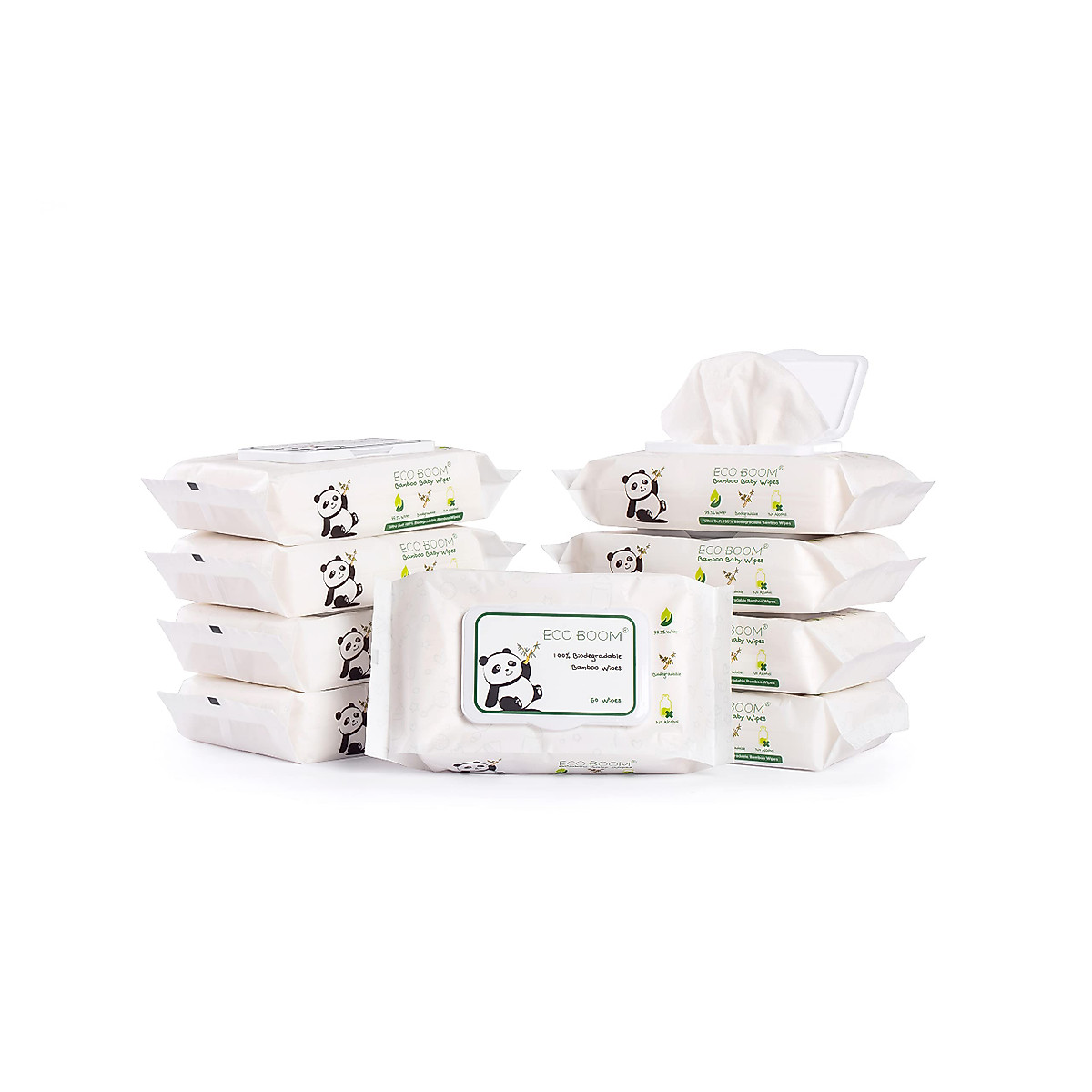 ECO BOOM Bamboo Wipes Eco 100% Baby Wet Wipes Ideal for Newborn Skin 540 Count Unscented