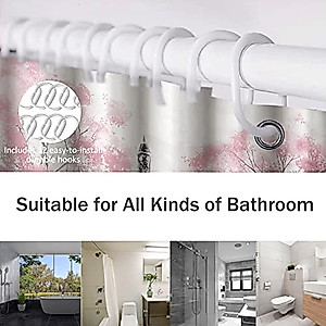 DIYCAM 4 Piece Eiffel Tower Pink Shower Curtain Set with Non-Slip Rugs, Toilet Lid Cover and Bath Mat, Shower Curtain with 12 Hooks, Durable Waterproof Bathroom Decor Set