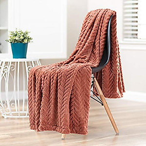 Chanasya Soft Faux Fur Embossed Throw Blanket - Solid Color Fuzzy Double Layered Super Soft Cozy Plush Elegant Burnt Orange Throw - for Bed Couch and Living Room (50x65 Inches) Rust Blanket