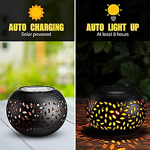 2 Pcs Solar Table Lantern Outdoor Waterproof Flickering Flame Solar Powered LED Light Black Decorative Metal Outdoor Lamp for Outside Indoor Desk Tabletop Bedroom Patio Garden Pathway Yard
