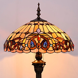 WERFACTORY Tiffany Floor Lamp Serenity Victorian Stained Glass Standing Reading Light 16X16X64 Inches Antique Pole Corner Lamp Decor Bedroom Living Room Home Office S021 Series