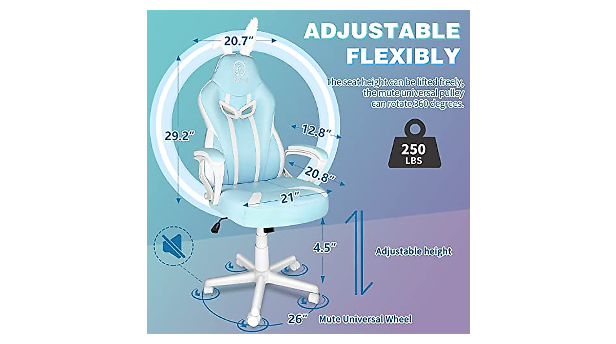 JOYFLY Light Blue Gaming Chair for Girls - Ergonomic Design