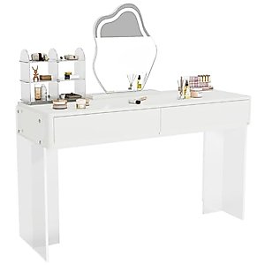 LITTLE TREE Computer Desk with Acrylic Legs, Home Office Desk with 2 Drawers, Modern White Desk with Storage, Makeup Vanity Desk for Bedroom