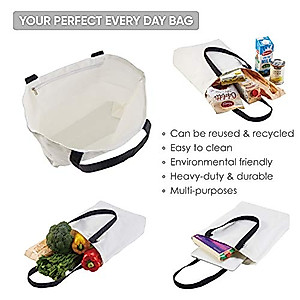 RK ROCHI KOLORI 12oz Heavy Duty Canvas Bags-Pack of 6-15" H x 16" W x 4" D, Long Handle, Flat Bottom…