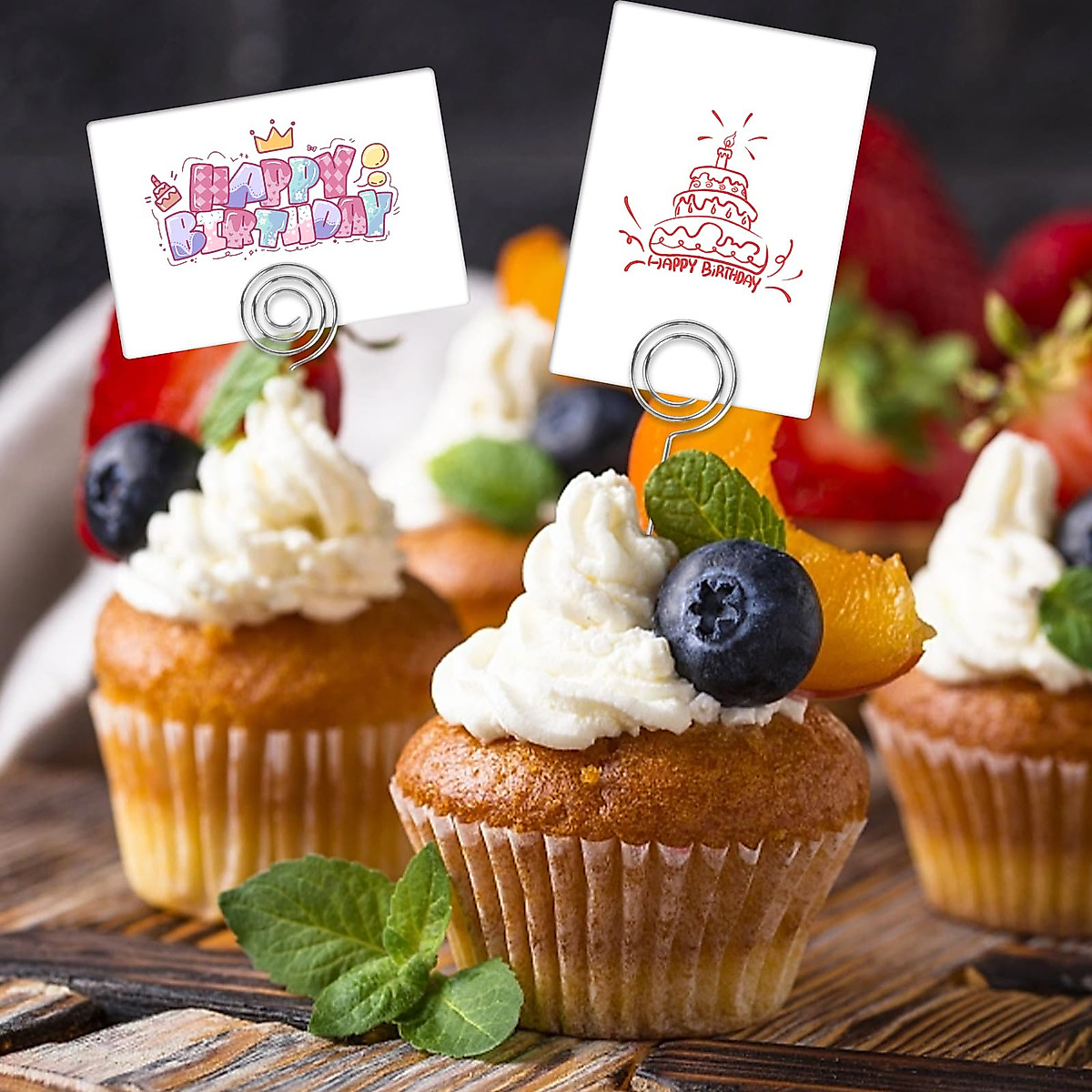 30 Pcs Round Floral Card Holder Metal Photo Memo Holder Wire Place Card Holder Craft Wire Clips Pick Stick Wire Clips for Birthday DIY Cake Topper Accessories Wedding Party (12 cm/4.7inch)