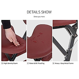 PayLessHere Massage Chair Portable Tattoo Chair Folding Height Adjustable 2 Inch Thick Sponge Light Weight Therapy Chairs Carring Bag Face Cradle Travel Spa Chairs,Burgundy