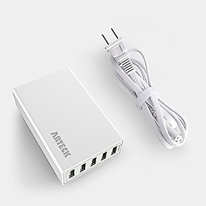 Arteck 40W 5-Port 8A High Speed Multiple USB Charger with Smart Technology for iPhone 14, 14 Pro, 14 Pro Max, iPhone 13, iPhone 12, iPhone 11, iPhone Mini, iPad, Samsung and Other Smartphone, Tablet