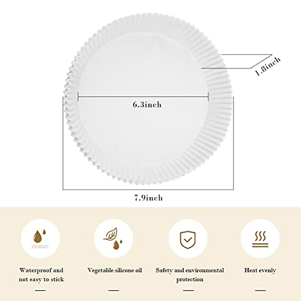 Air Fryer Disposable Paper Liner, 50 Pcs Fryer Disposable Liners, Non-stick Parchment Paper for Frying Baking Cooking Roasting and Microwave Oil-proof 6.3inch - White