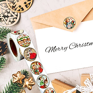 Vintage Christmas Stickers-500pcs Traditional Christmas Round Labels 1 inch Vintage Style Merry Christmas Stickers for Kids