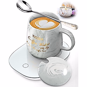 Coffee Mug Warmer, Coffee and Mug Warmer for Desk Auto Shut Off, Candle Cup Warmer with Heated Coffee Mug, Coffee Warmer with Mug Set for Tea Milk, Birthday Gifts for Women Mom Girl
