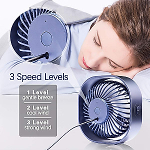 3 Speed USB Mini Desk Fan, Portable Table Fan with Strong Wind Quiet 360°Rotatable Personal Small USB Powered Desktop Fan for Home Office Dorm(blue)