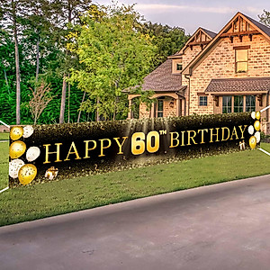 TZSS Large Happy 60th Birthday Banner, Happy 60th Birthday Decorations Yard Signs, 60th Birthday Indoor Outdoor Party Decorations (118" X 20")