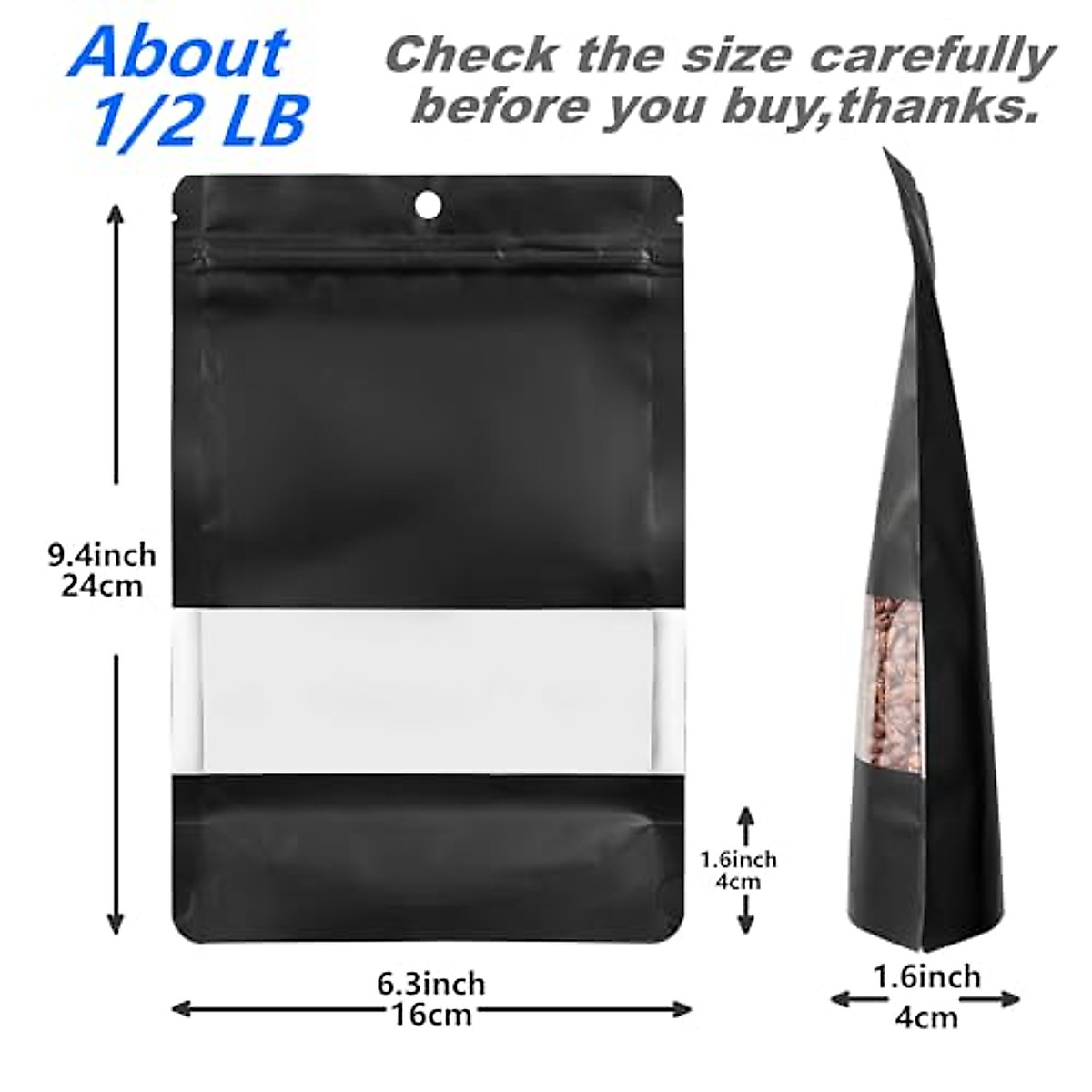 BAAGGNAA 110 Pack Stand up Matte Metallic Ziplock Bags with Clear Front Window Heat-Sealable Resealable Solid Color Pouches for Food Storage Containers Organizer(Black,6.3 * 9.4 inch,Pack of 110)